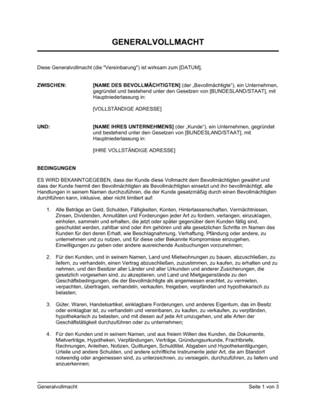 Generalvollmacht - Vorlagen und Muster | Biztree.com