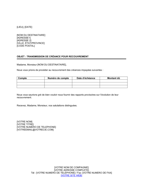 Transmission de compte de créances pour recouvrement - Modèles ... Transmission de compte de créances pour recouvrement - Modèles ...