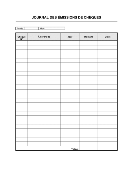 Journal Émissions de chèques - Modèles & Exemples PDF | Biztree.com