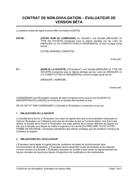 Contrat de non-divulgation version bêta - Modèles & Exemples PDF ... Contrat de non-divulgation version bêta - Modèles & Exemples PDF ...