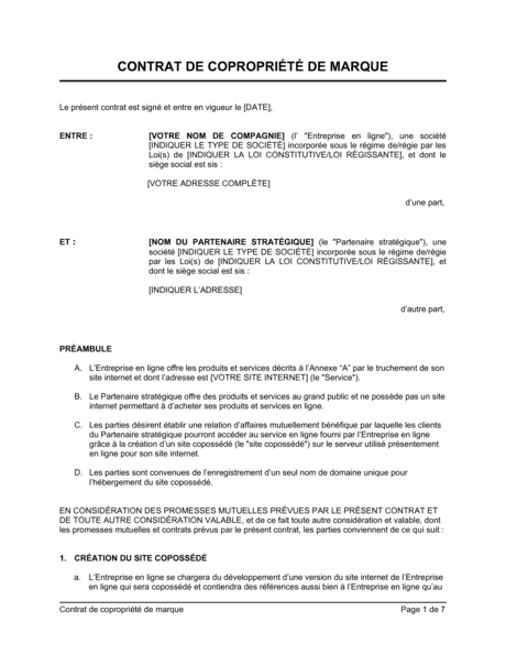 Contrat de copropriété de marque - Modèles & Exemples PDF | Biztree.com Contrat de copropriété de marque - Modèles & Exemples PDF | Biztree.com