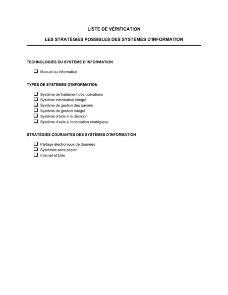 Liste de vérification Stratégies possibles de gestion de systèmes d ...