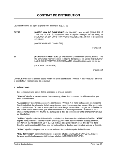 Contrat de distribution - Modèles & Exemples PDF | Biztree.com