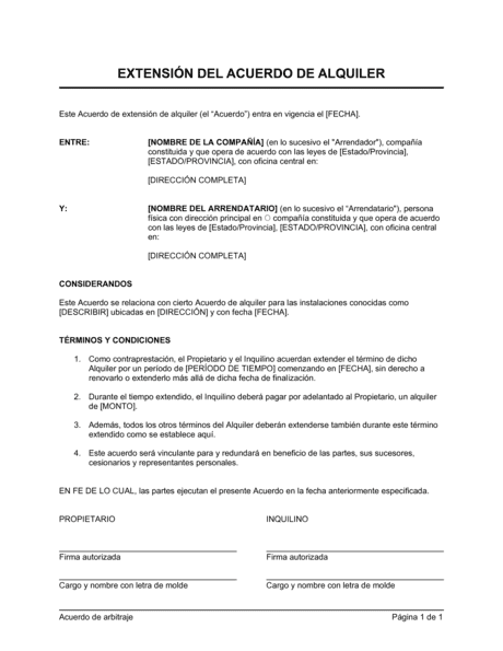 Extensión de un arrendamiento - Modelos y Ejemplo | Biztree.com
