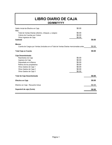 Libro diario de caja - Modelos y Ejemplo | Biztree.com