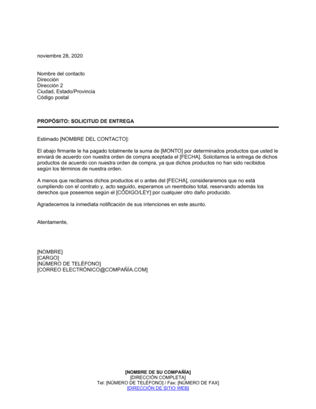Solicitud de entrega - Modelos y Ejemplo | Biztree.com