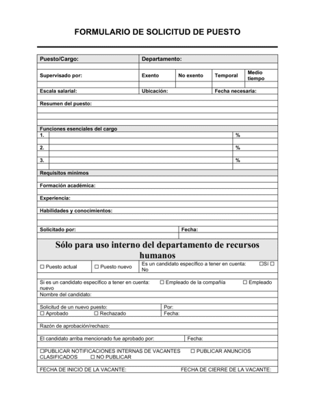 Formulario de solicitud de cargo - Modelos y Ejemplo | Biztree.com