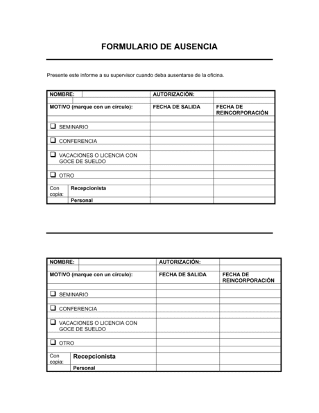 Formulario de ausentismo - Modelos y Ejemplo | Biztree.com