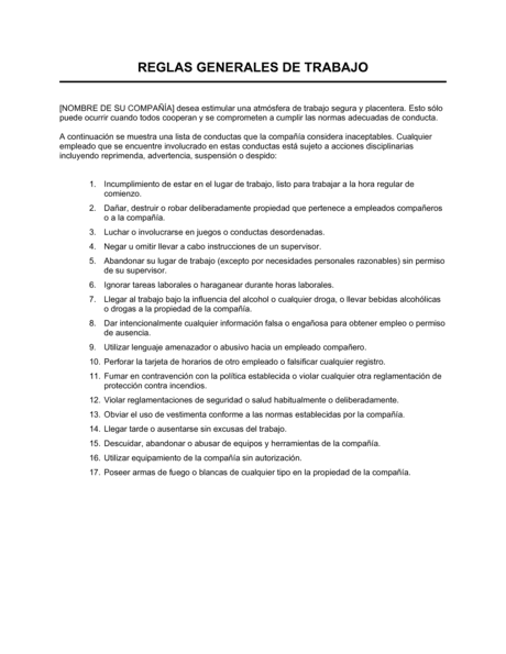 Normas laborales - Modelos y Ejemplo | Biztree.com