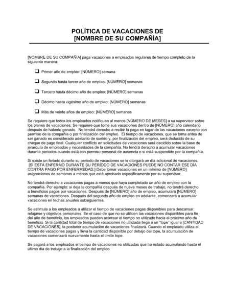 Política de vacaciones - Modelos y Ejemplo | Biztree.com