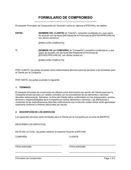 Formulario de compromiso - Modelos y Ejemplo | Biztree.com