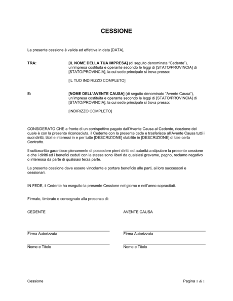 Cessione - Modelli e esempi di moduli | Biztree.com
