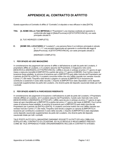 Appendice al contratto di affitto - Modelli e esempi di moduli ...