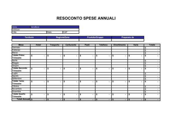 Resoconto spese annuale - Modelli e esempi di moduli | Biztree.com