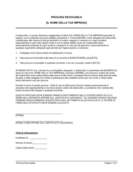 Procura revocabile - Modelli e esempi di moduli | Biztree.com