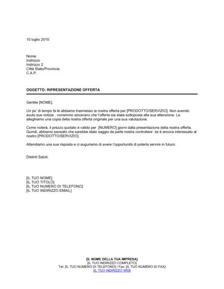 Ripresentazione offerta - Modelli e esempi di moduli | Biztree.com